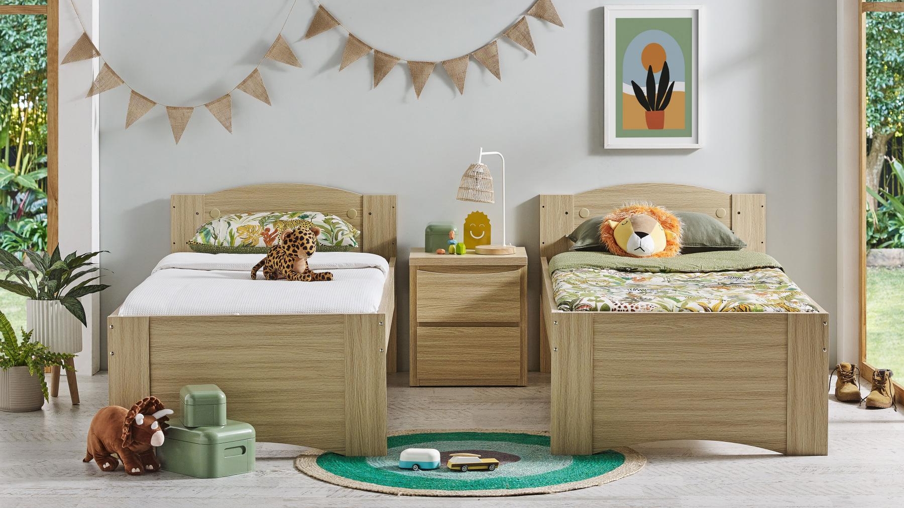 Jungle Alpine Oak Lowline Bunk Bed - Single Over Single | Harvey Norman