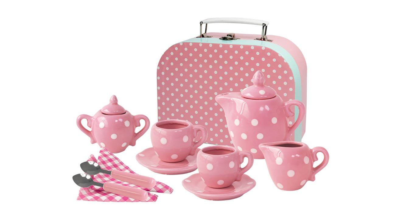 Kaper Kidz 13 Piece Pink Polka Dot Porcelain Tea Set | Harvey Norman