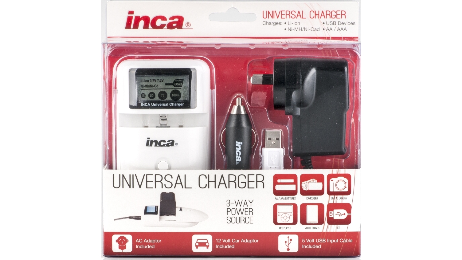 Inca 3-Way Power Source Universal Battery Charger | Harvey Norman