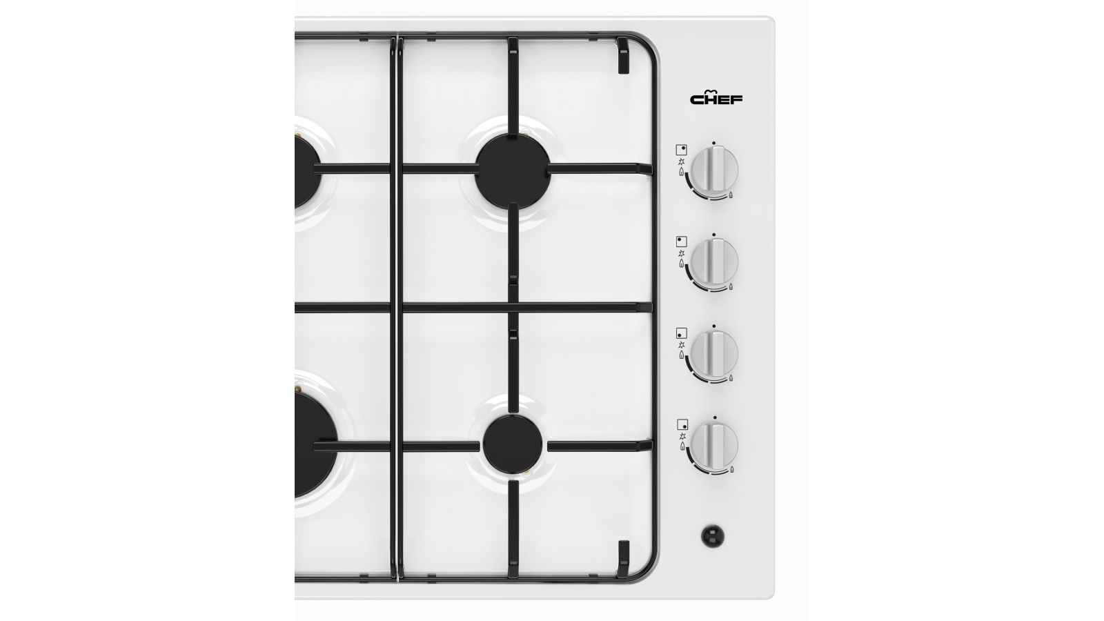 Chef 600mm 4 Burner Gas Cooktop with Battery Ignition - White | Harvey ...