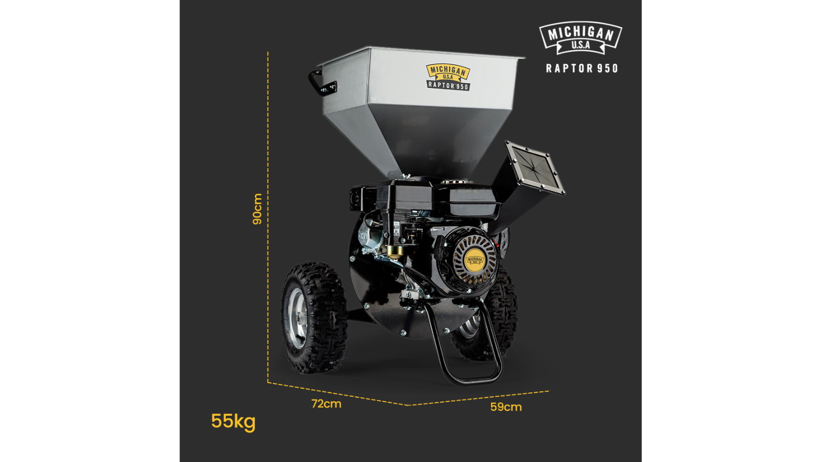 MICHIGAN Raptor 950 7HP 212cc Petrol Commercial Mulcher & Wood Chipper ...