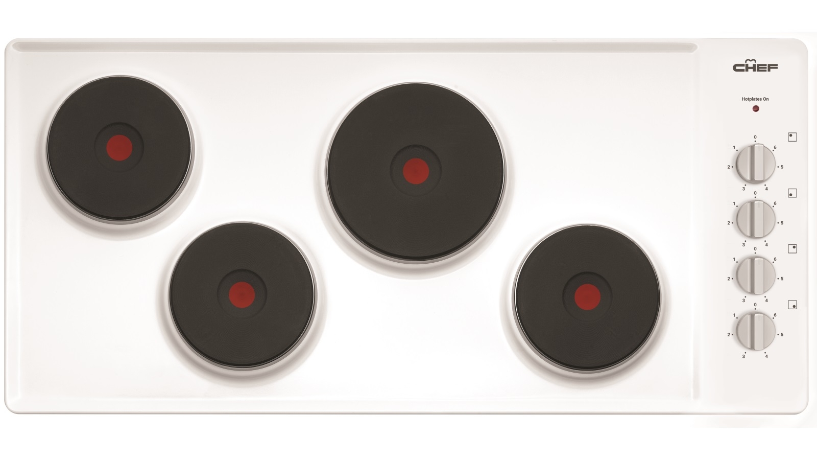 Chef 900mm 4 Zone Electric Solid Cooktop - White | Harvey Norman