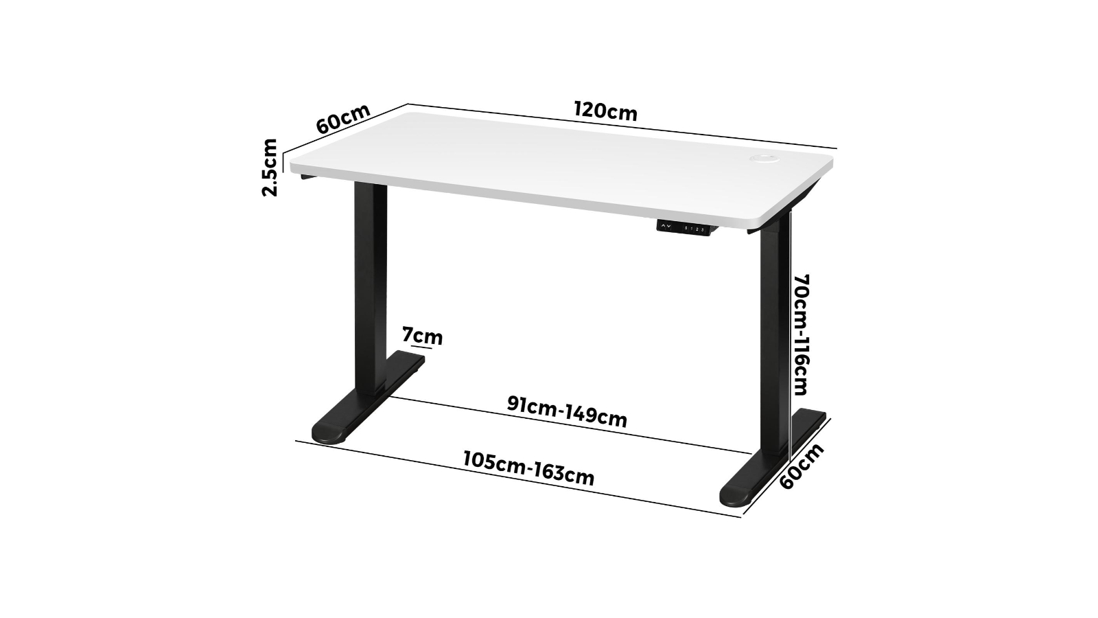 Oikiture Electric Standing Single Motor 120cm Height Adjustable Desk ...