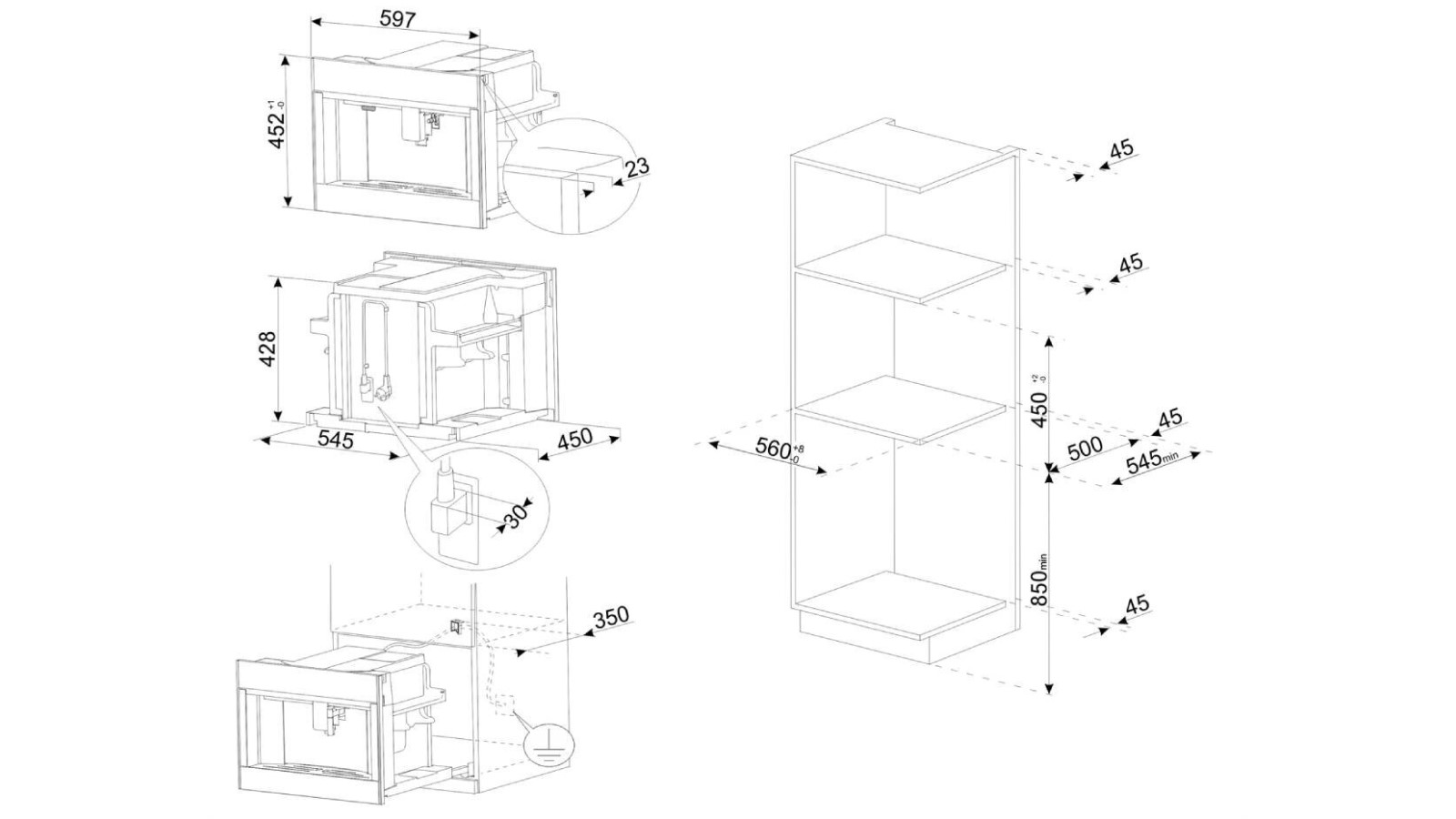 Smeg Linea Compact Built-in Coffee Machine - Neptune Grey | Harvey Norman