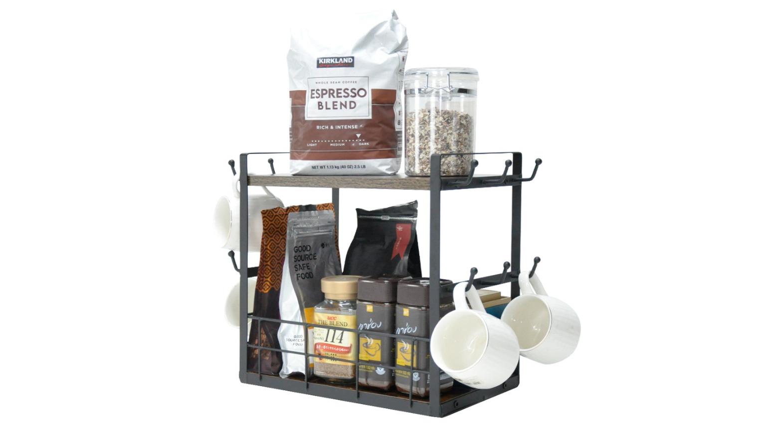 Yarra Supply 2-Layer Cup Hold Coffee Storage Rack with 12 Hook | Harvey ...