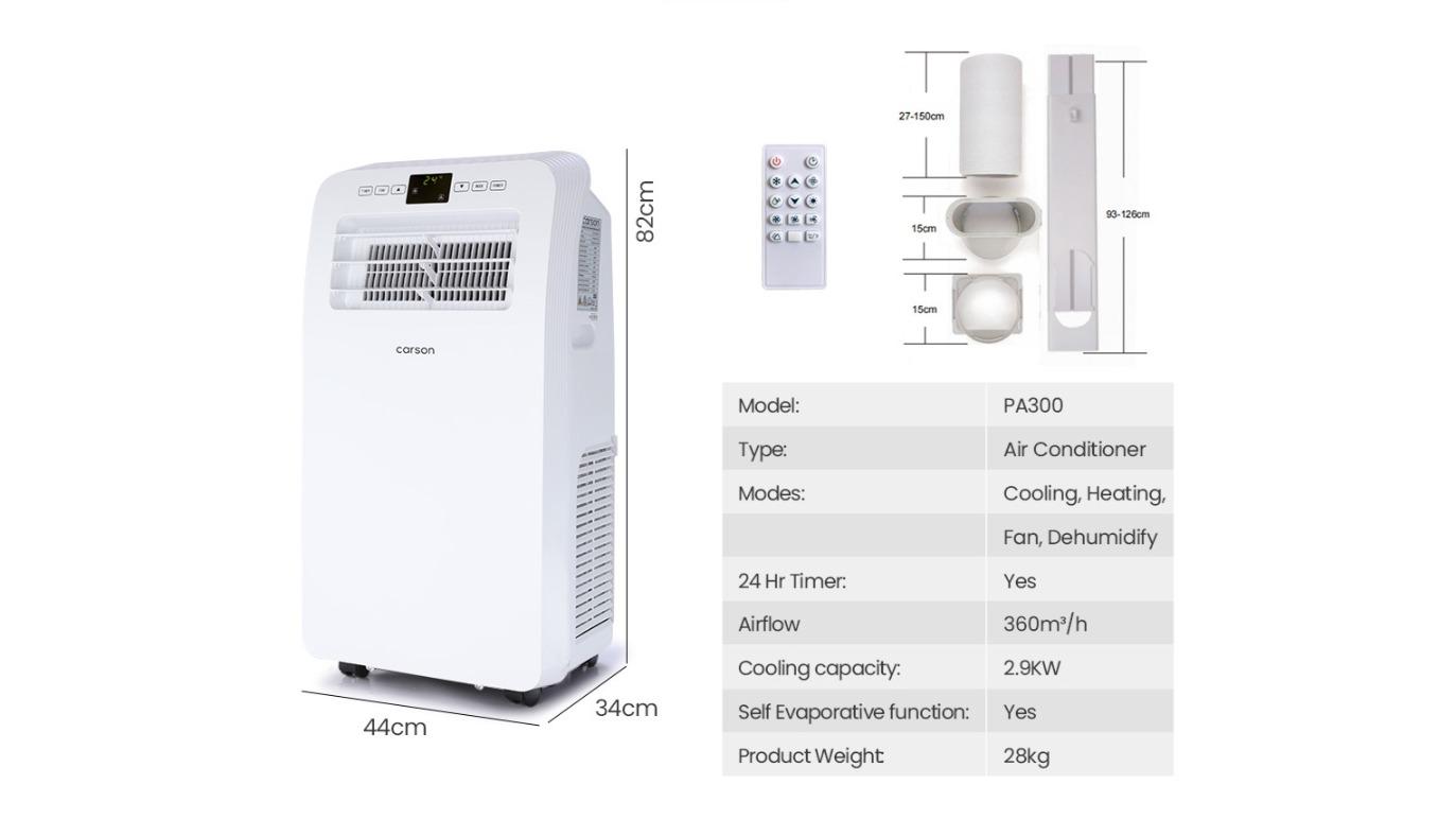 Carson 2.9kW Portable Air Conditioner and Heater with Dehumidifier/Fan ...