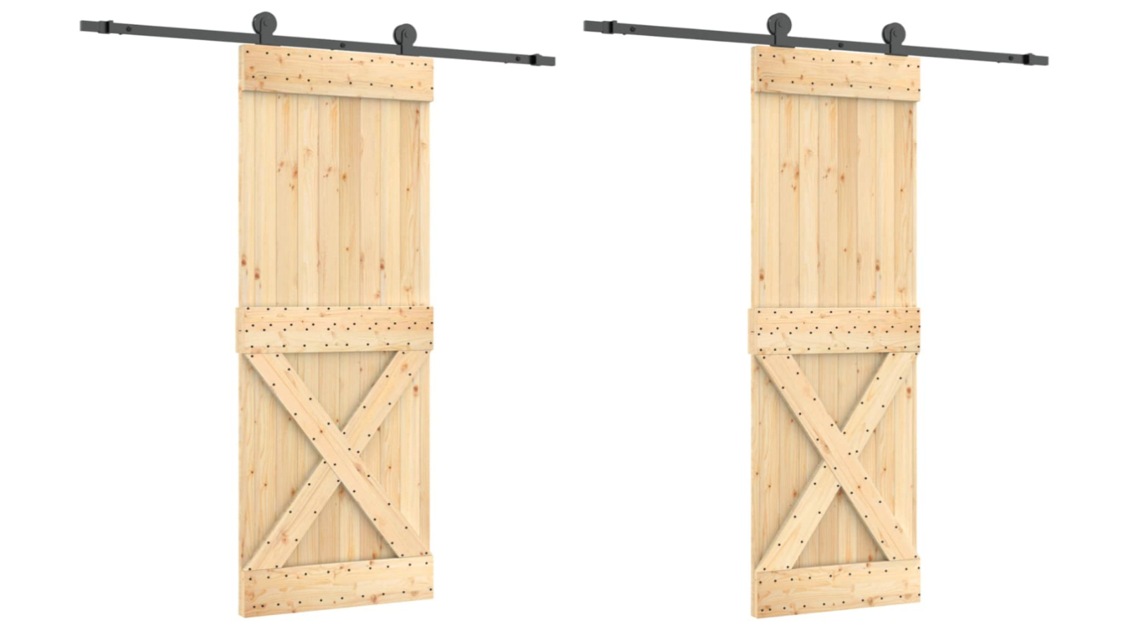 vidaXL Solid Pine Wood X-Shaped Sliding Door with Black Short Hardware ...