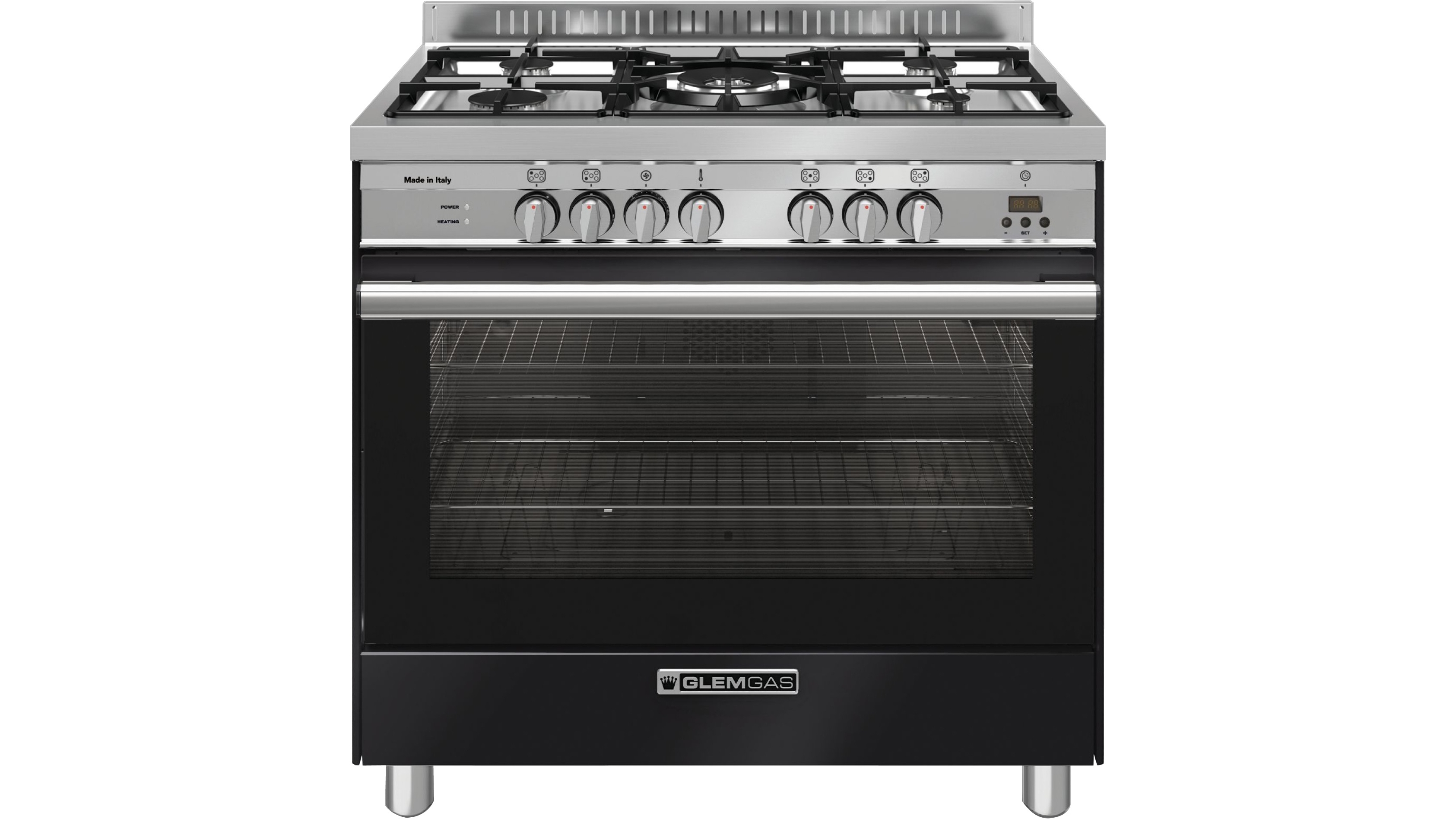 Glem 900mm Black Freestanding Dual Fuel Cooker | Harvey Norman
