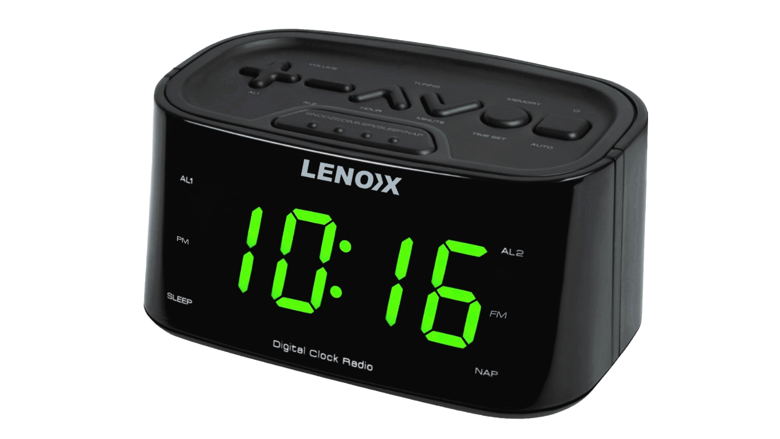 Lenoxx Alarm Clock and FM Radio with USB Port - Black | Harvey Norman