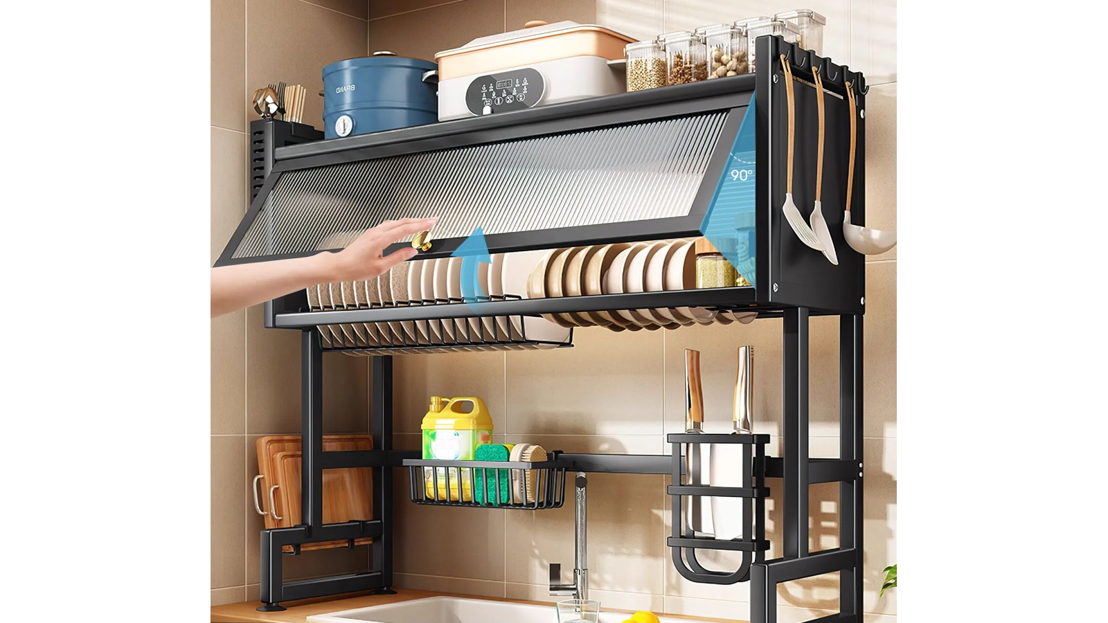 LUXSUITE Over Sink/Counter Top Carbon Steel Dish Drying Rack with Flip ...