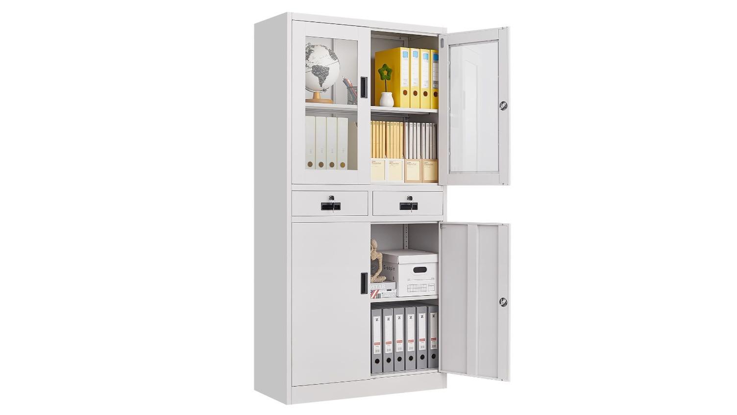 Lockable Drawer Filing Shelves Cupboard Tempered Glass Steel File ...