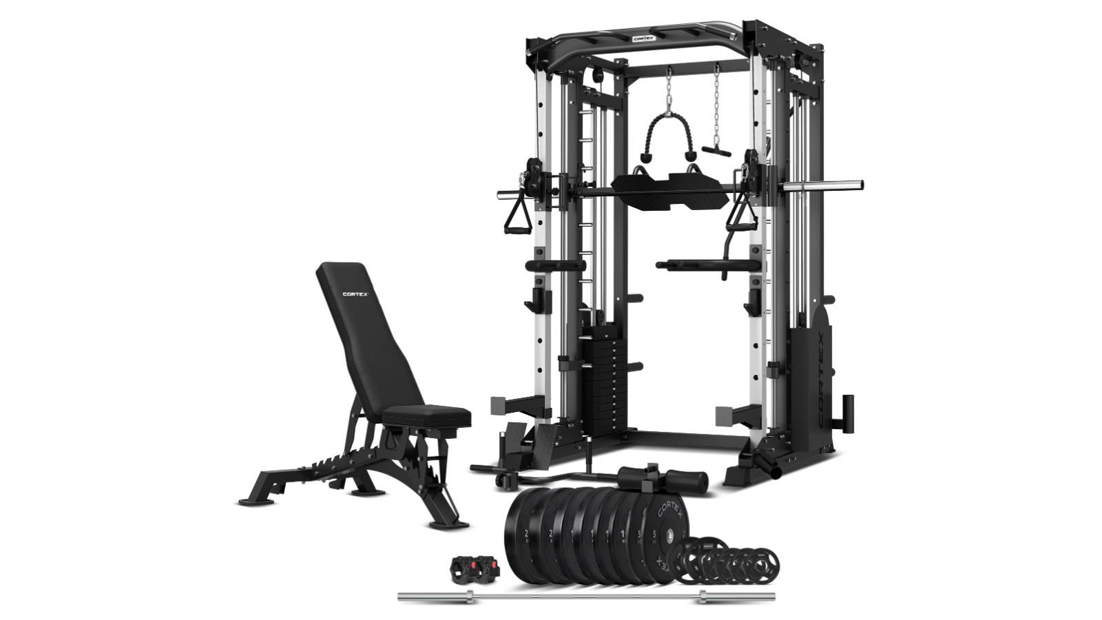 Cortex Sm-25 6-In-1 Power Rack With Smith and Cable Machine + Bn-9 ...