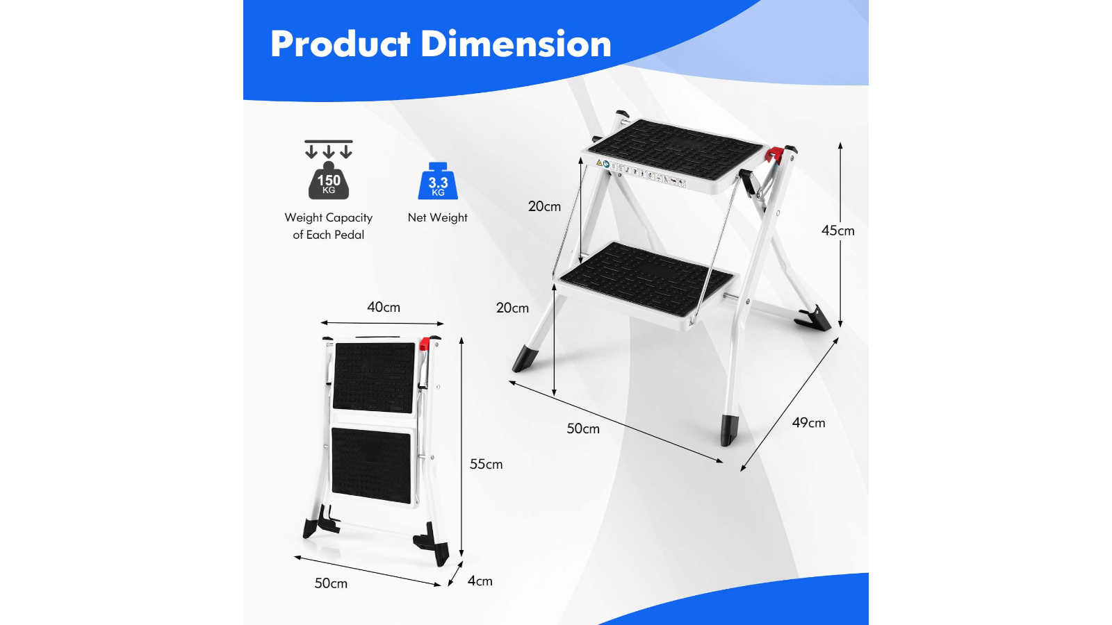 Costway 2-Step Portable Folding Ladder Step Stool with Anti-Slip Pedal ...
