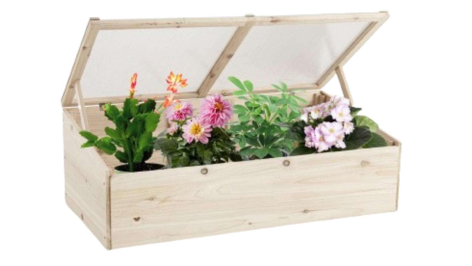 Costway PVC Outdoor Portable Mini Greenhouse Planter Box with Top Cover ...