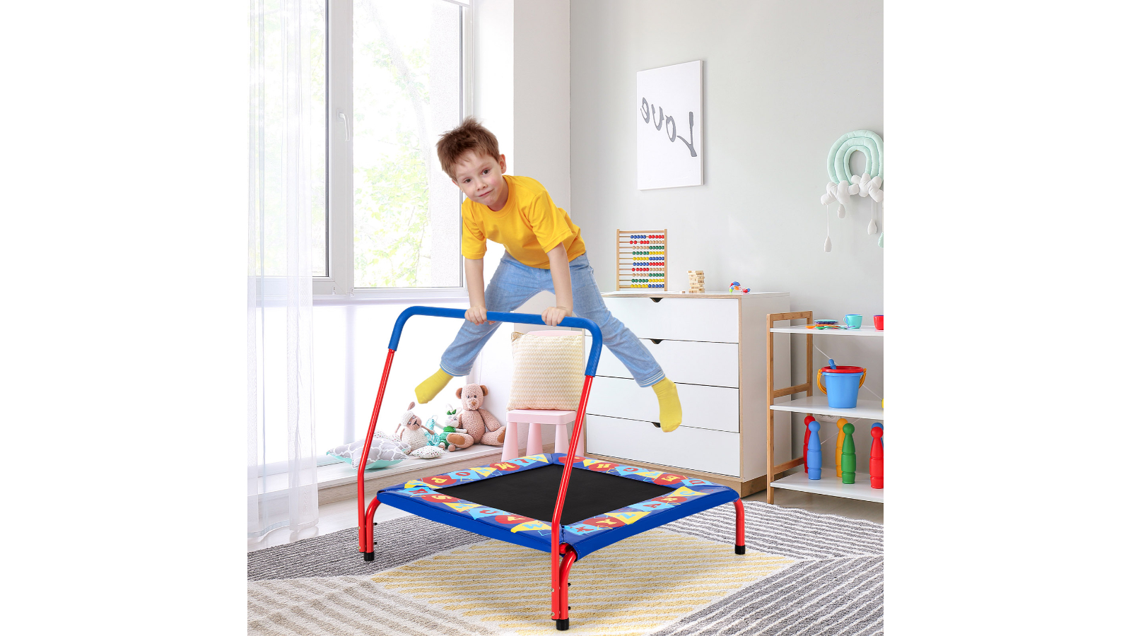 Costway 36inch Kids Square Mini Trampoline with Handrail Safety Pad ...