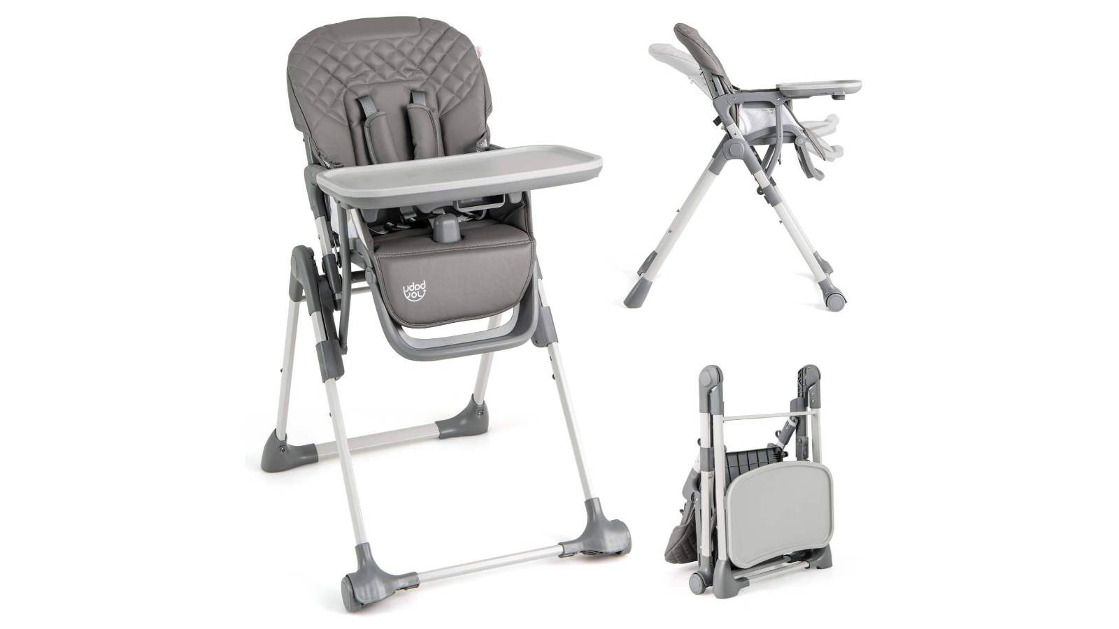 Costway Foldable High Chair with Wheels and PU Cushion - Grey | Harvey ...