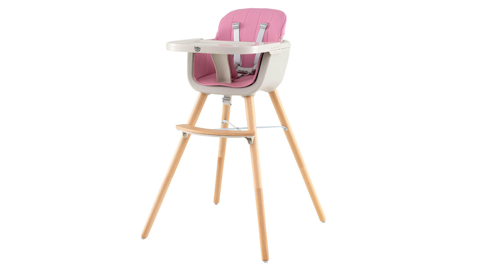 Costway 3-in-1 Wooden High Chair with Removable Tray - Pink | Harvey Norman