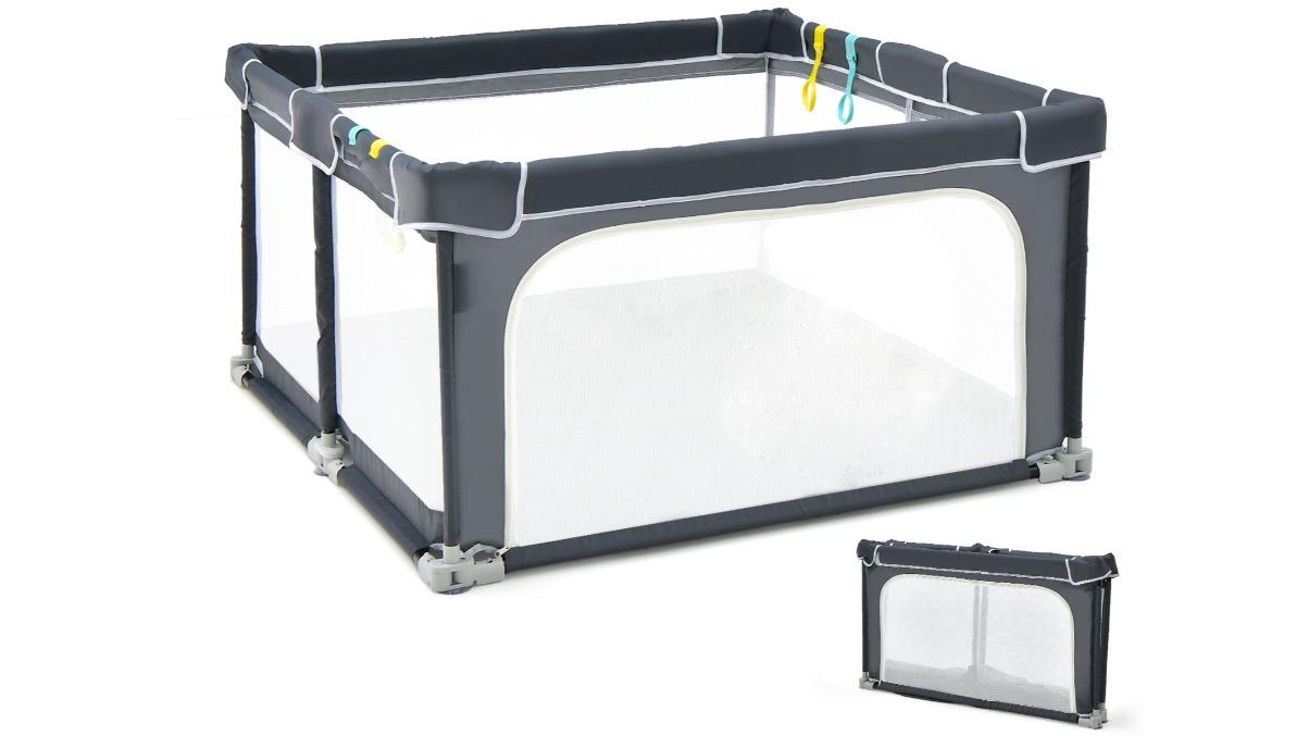 Costway Foldable Enclosure Playpen - Dark Grey | Harvey Norman