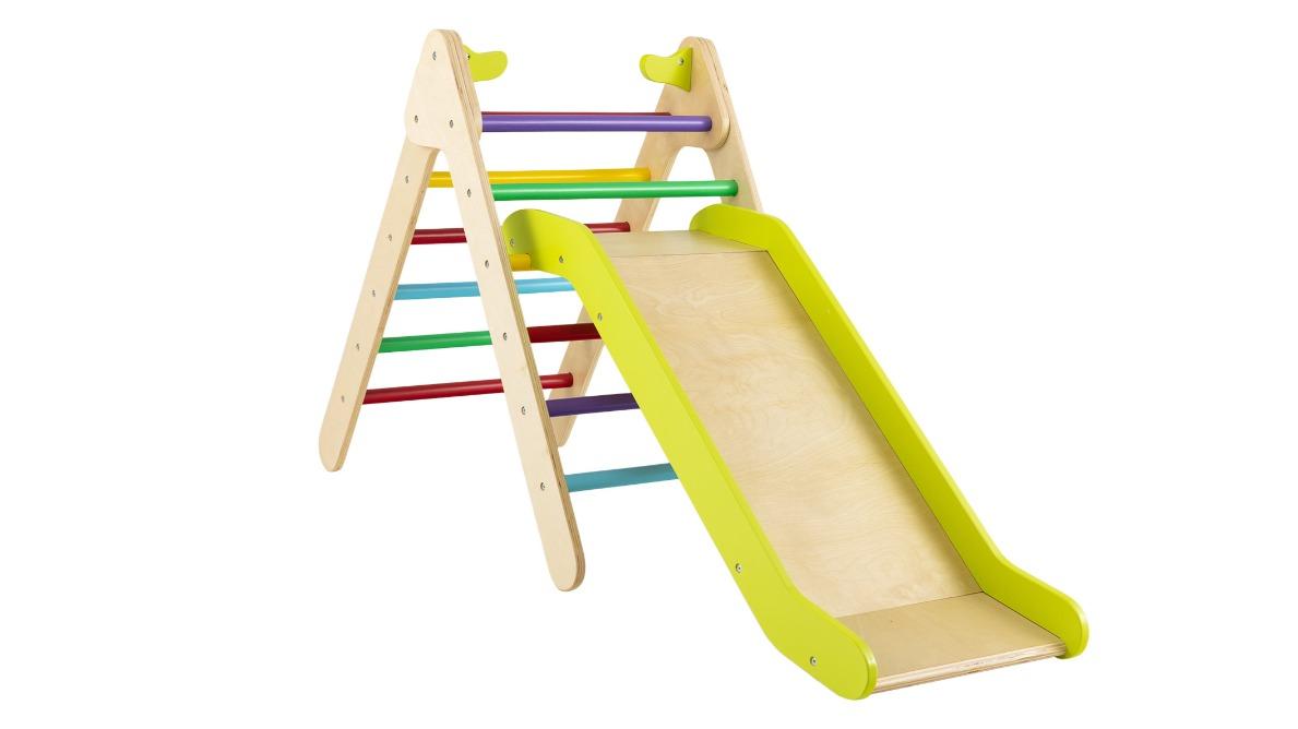 Costway 2-in-1 Wooden Climbing Triangle Kids Indoor Slide Set | Harvey ...