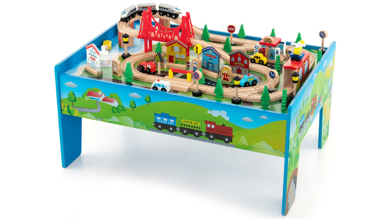 Costway 80 Piece Multi-Coloured Wood Train Set | Harvey Norman