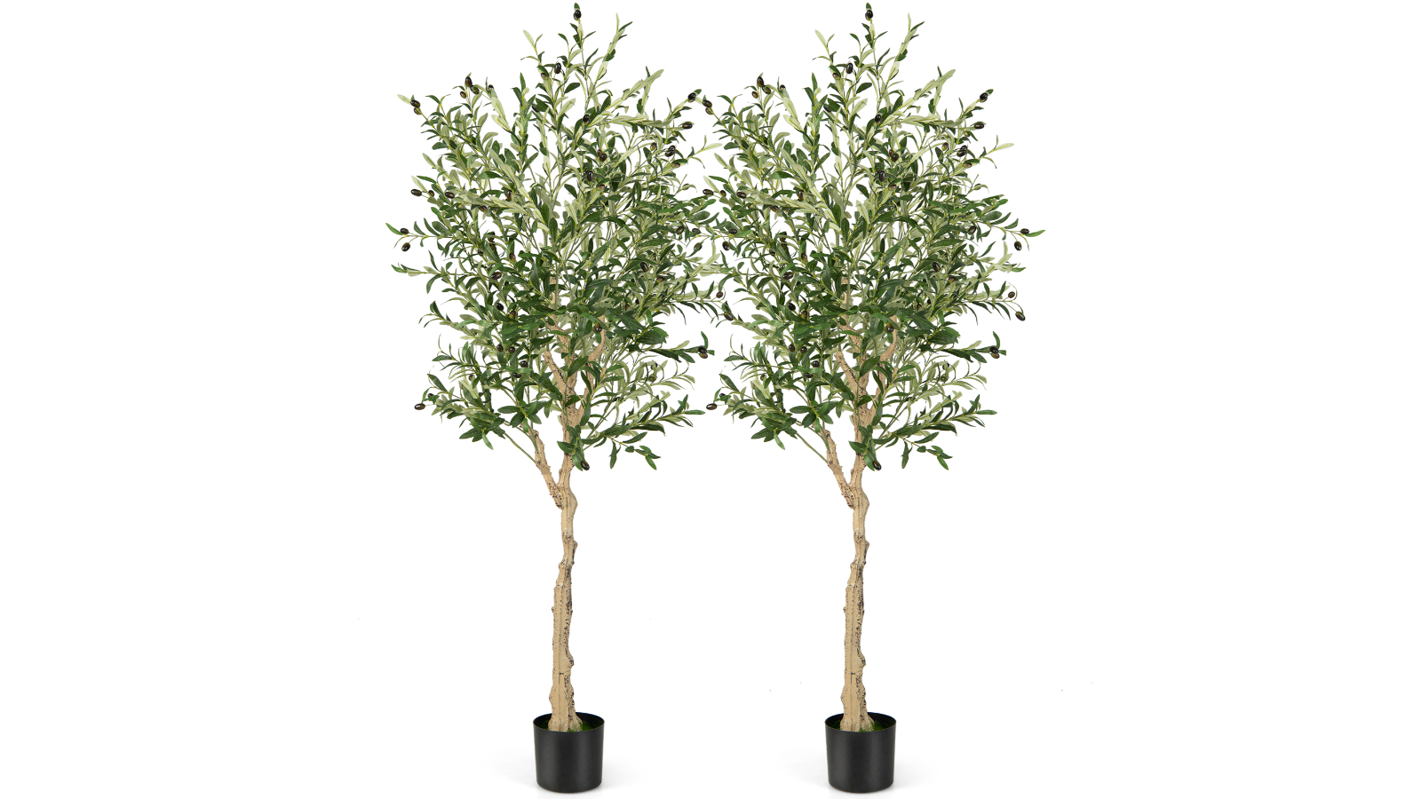 Costway Pack of 2 Artificial Faux Potted Olive Tree with 1296 Leaves ...