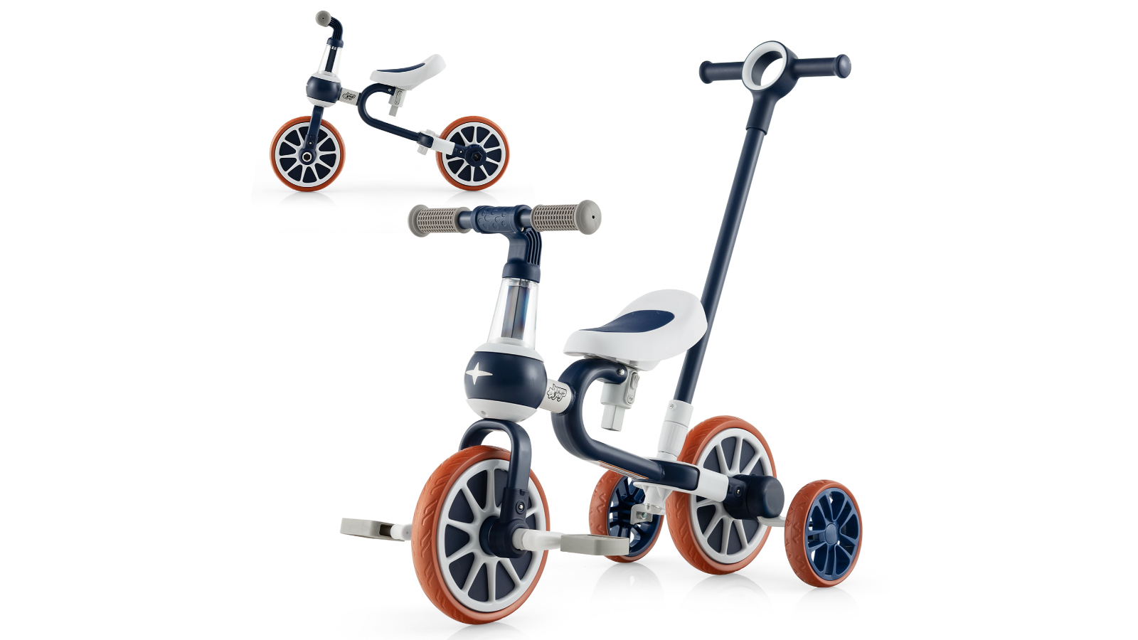 Costway 4-in-1 Training Wheels Balance Bike with Push Handle - Navy ...