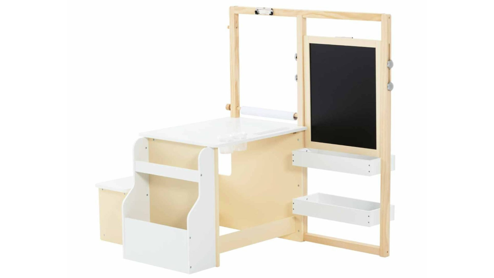 Costway 3IN1 Double-Sided Art Easel Painting Table Bench Set - White ...