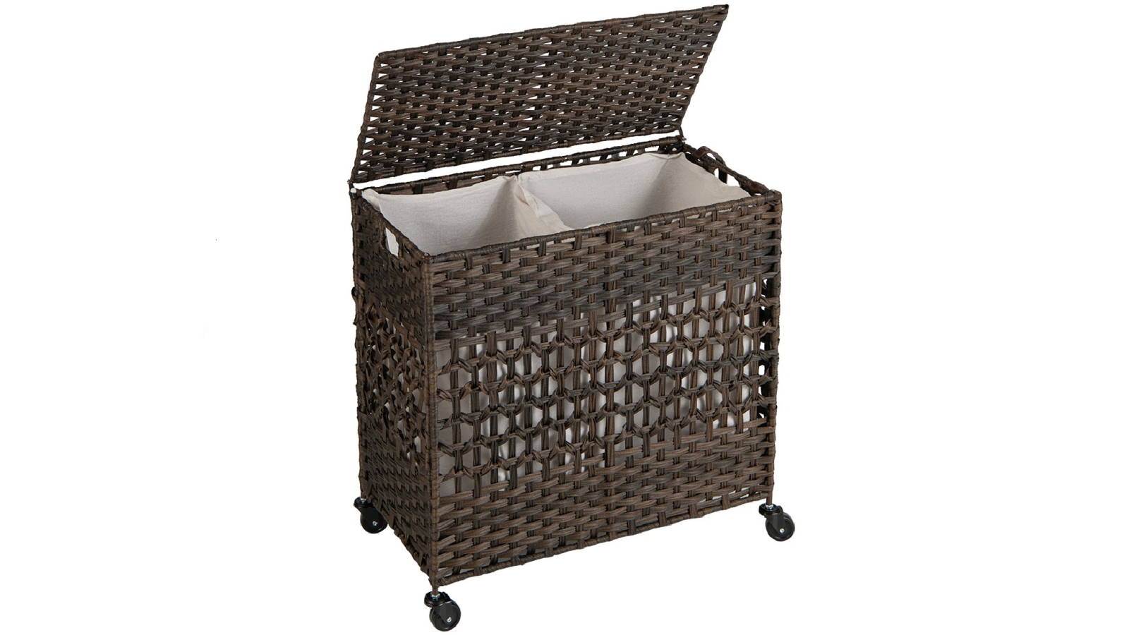 Costway 2-Section Mobile Laundry Hamper with 2 Removable & Washable ...