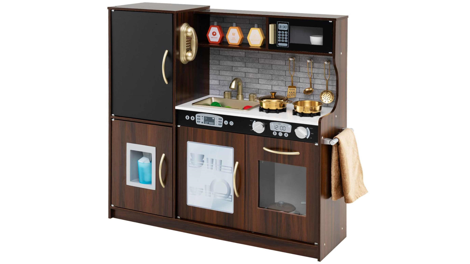 Costway Kids Pretend Cooking Toy Kitchen Playset - Brown | Harvey Norman
