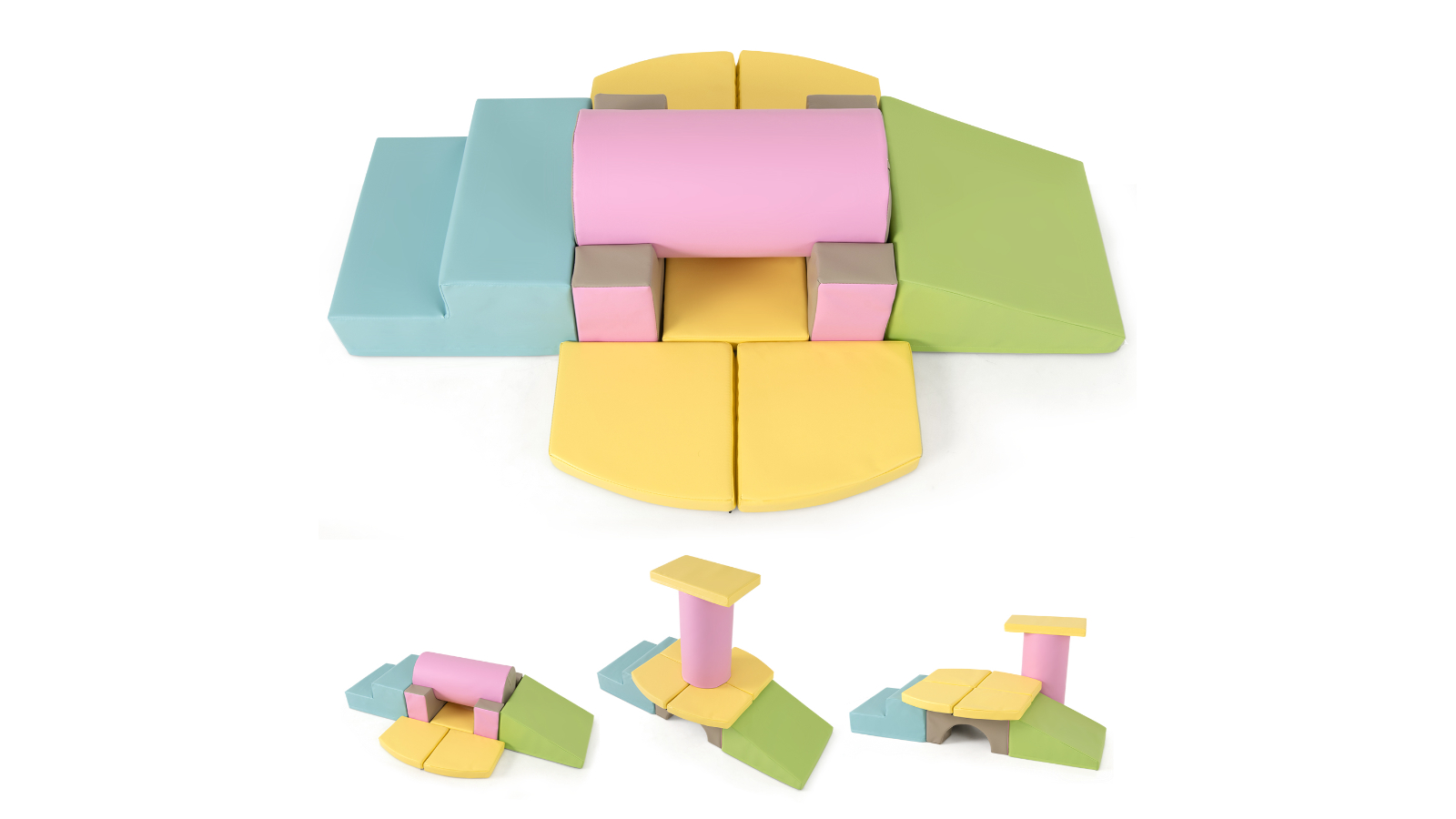 Costway 10 Piece Foam PU Leather Building Block Playset - Multi ...