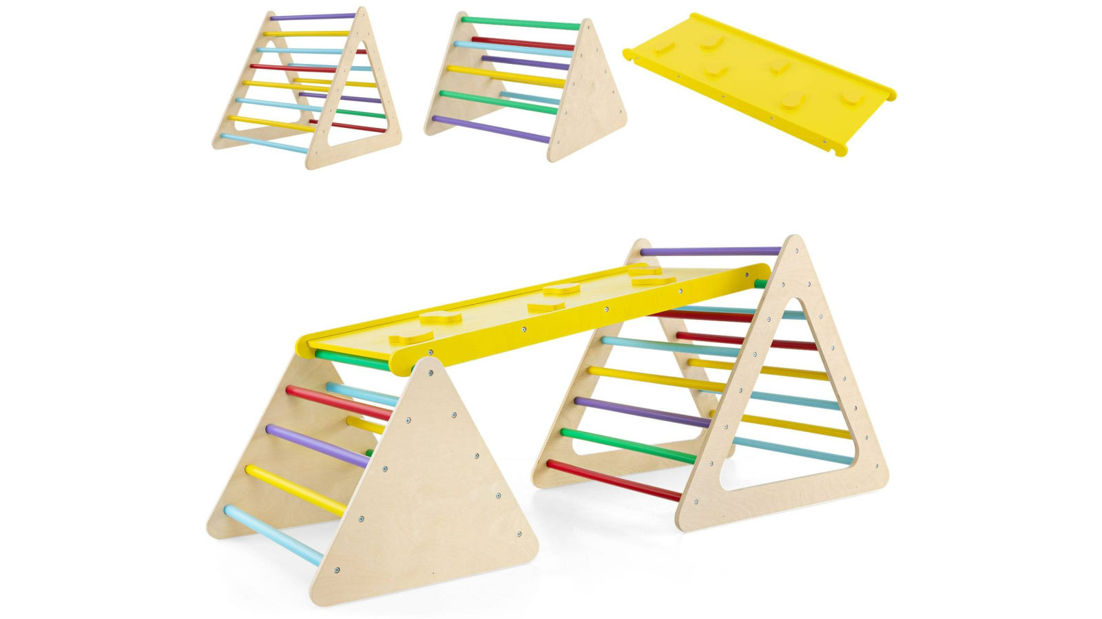 Costway Climb Playset 3 in 1 Climbing Frame Arch Ladder Set with Ramp ...