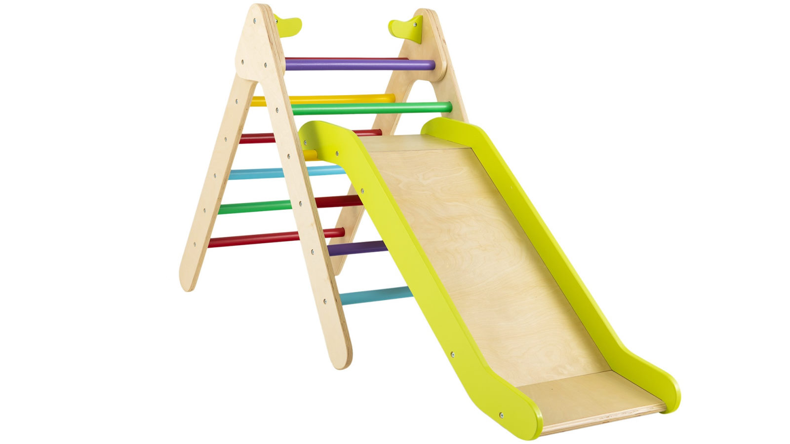 Costway Climb Playset 2-in-1 Wooden Climbing Triangle Slide Set Climber ...