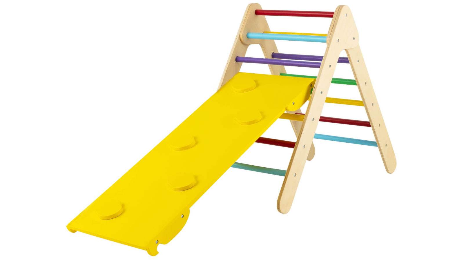 Costway Climb Playset 3in1 Wood Climbing Frame Triangle Slide Set with ...
