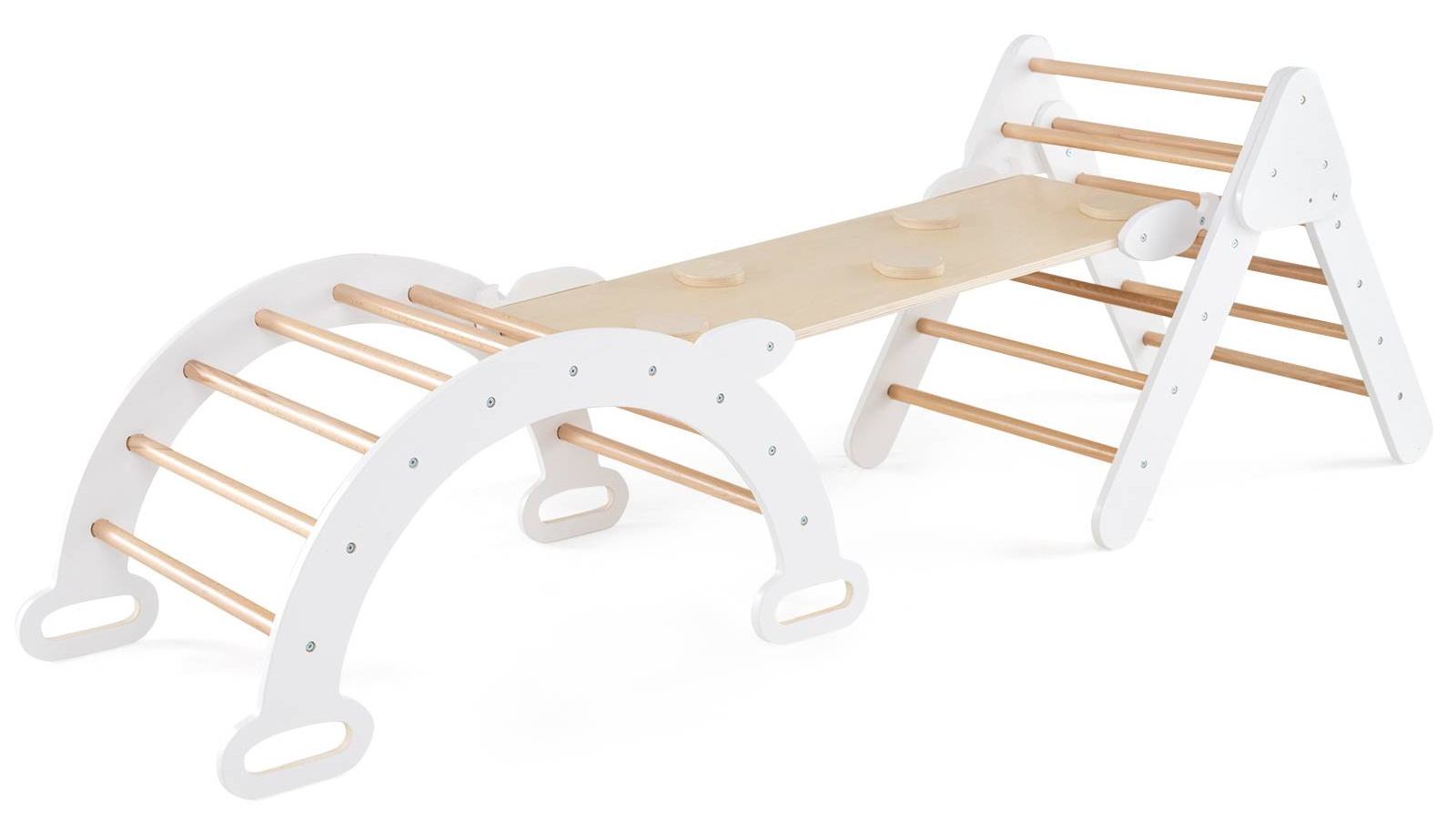 Costway Wood Frame Triangle Rocking Arch Slide Playset with Climb Board ...