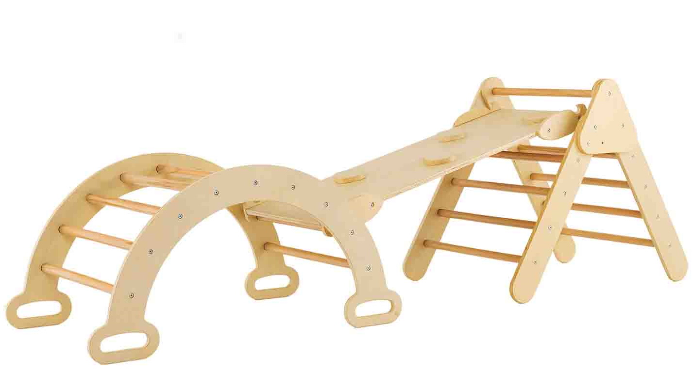 Costway Wood Frame Triangle Rocking Arch Slide Playset with Climb Board ...