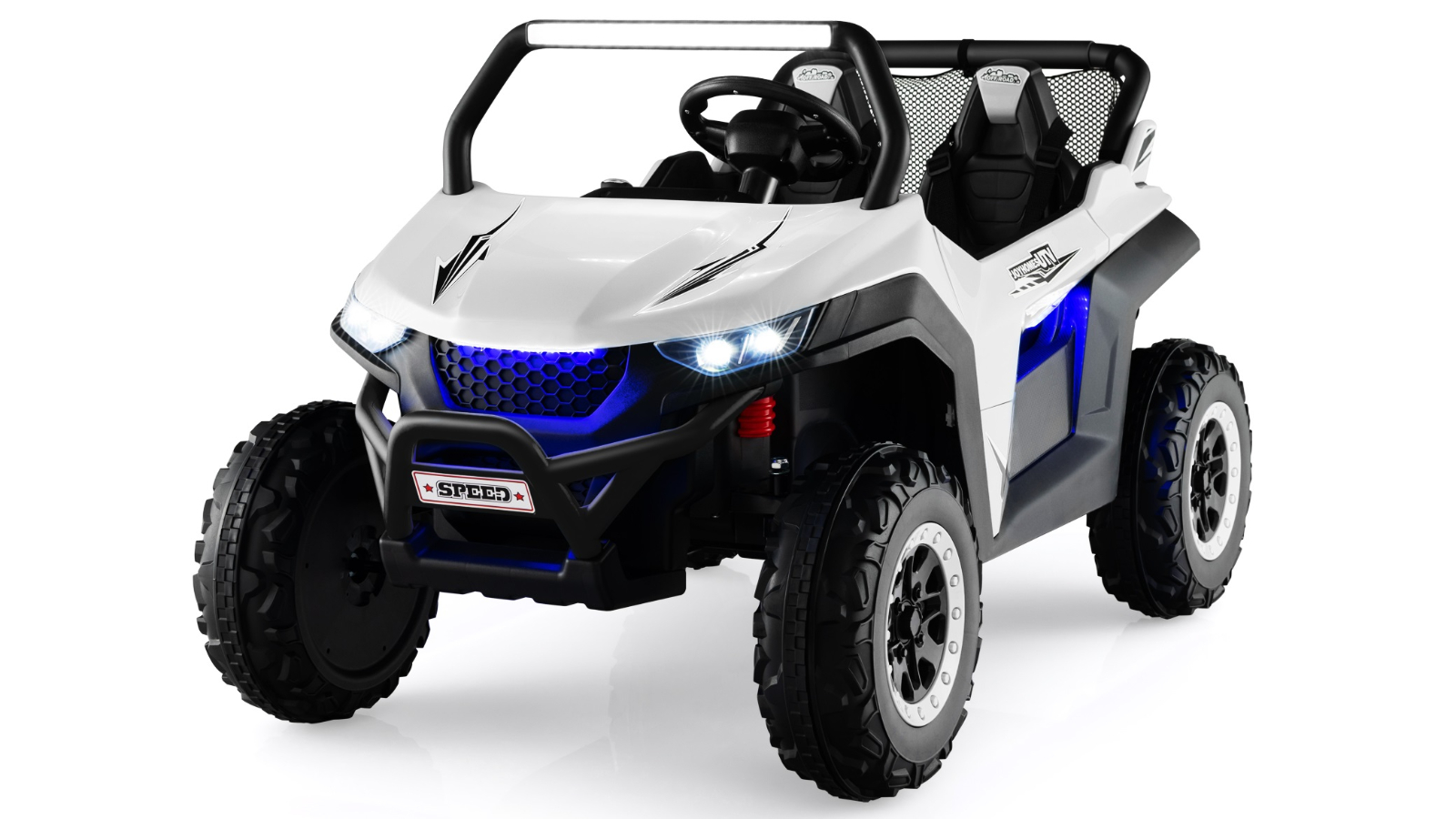 Costway 2-Seater UTV Ride-On Vehicle with Lights and Music - White ...