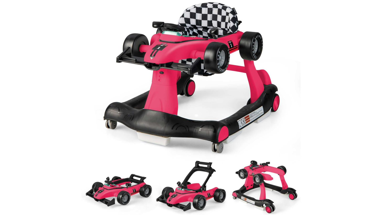 Costway 4-in-1 Walker Adjustable Walker with Music Box Toy Car Activity ...
