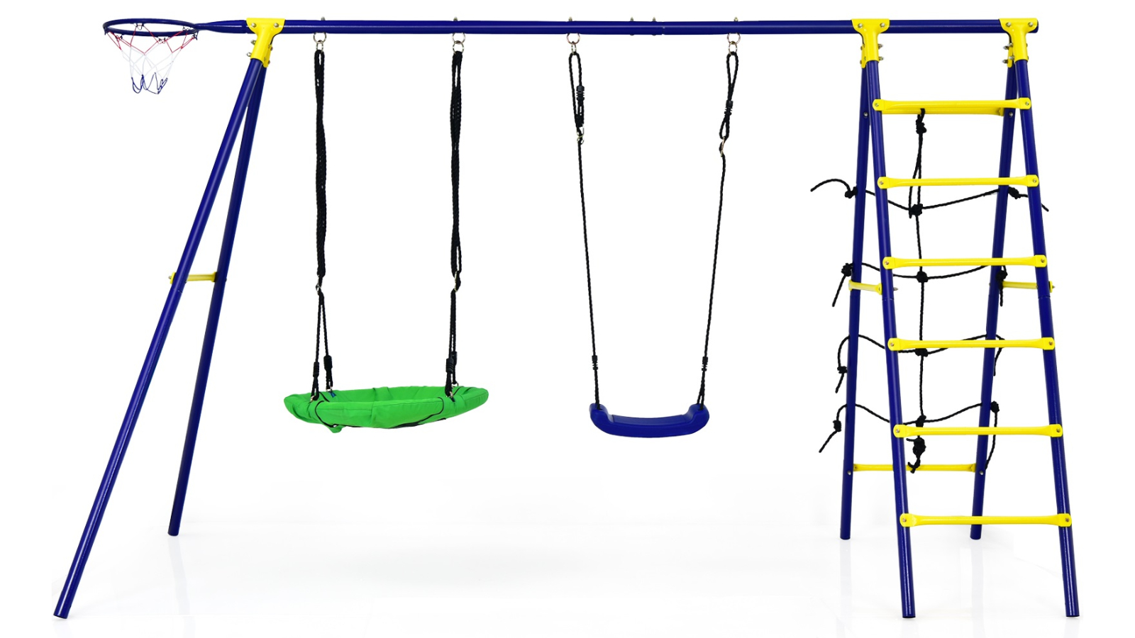 Costway 5-in-1 Metal Climb/Swing Set with Basketball Hoop | Harvey Norman