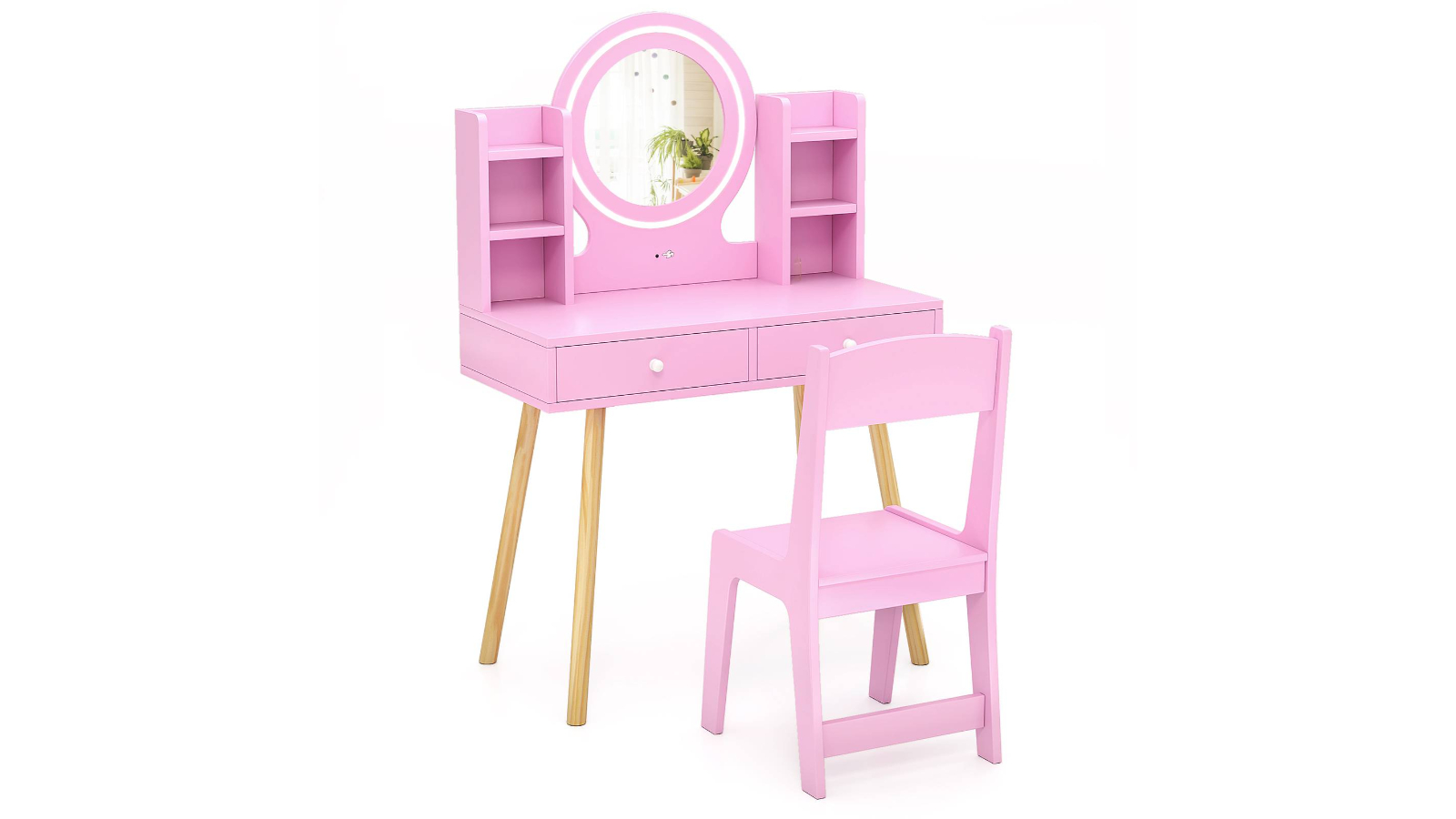 Costway Dressing Table and Chair Set with 2-Color Front Lit Mirror ...