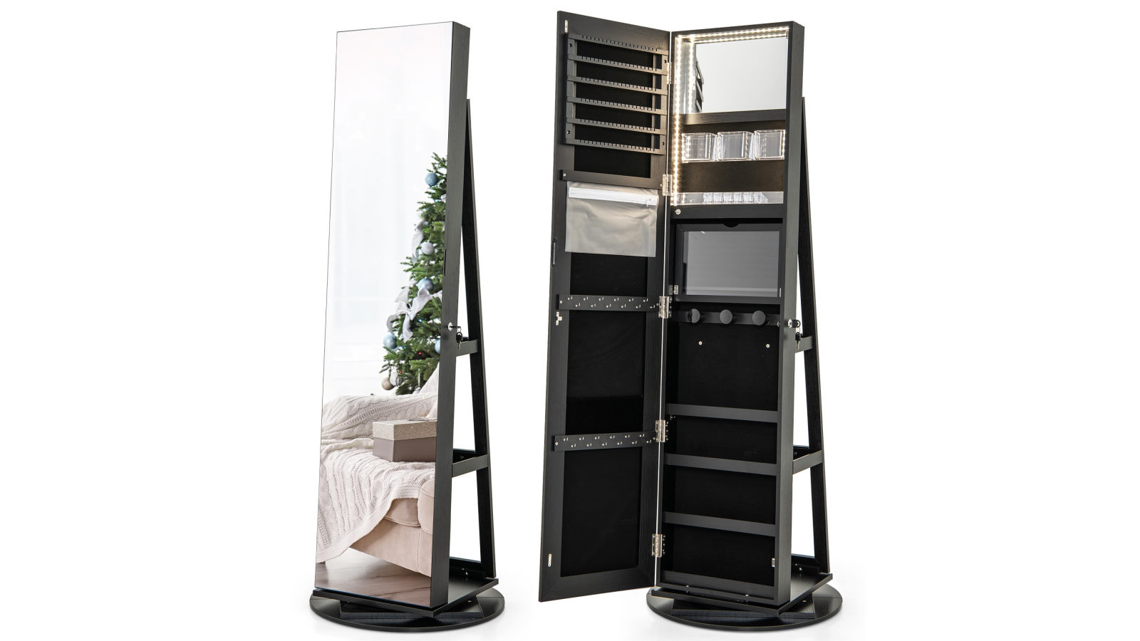 Costway 360 Rotating Full Length Mirror Armoire with Inside Makeup ...