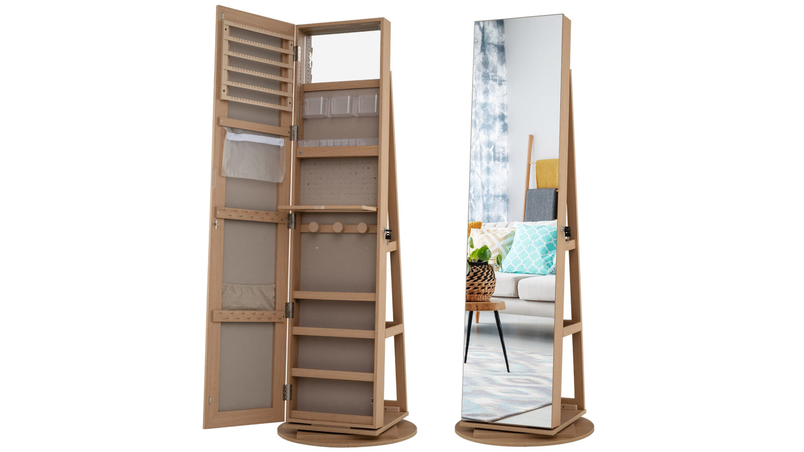 Costway 360 Rotating Full Length Mirror Armoire Cabinet with Inside ...