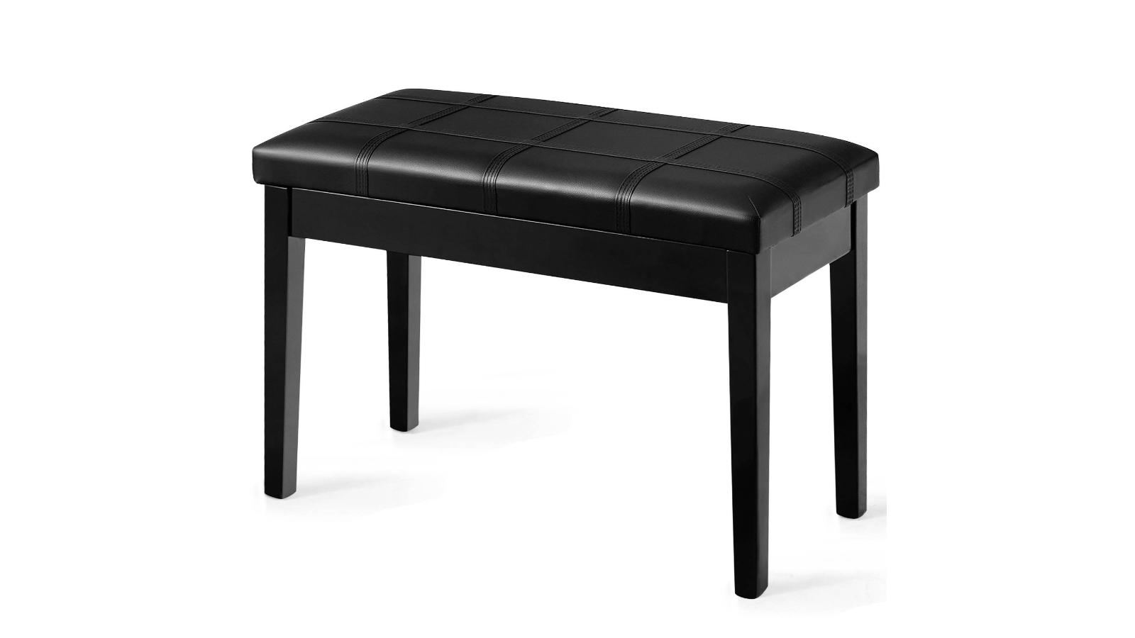 Costway PU Leather Piano Wood Leg Comfortable Duet Storage Bench with ...