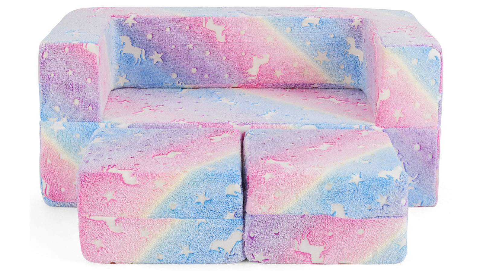 Costway Macaron Color Double Seater Luminous Foldable Sofa with ...