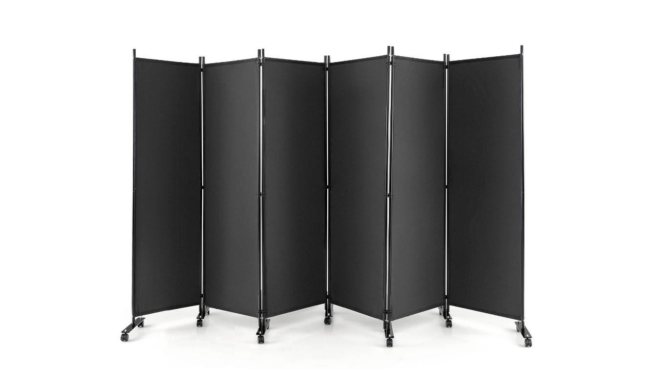 Costway 6-Panel Folding Privacy Screen with Lockable Wheels - Grey ...