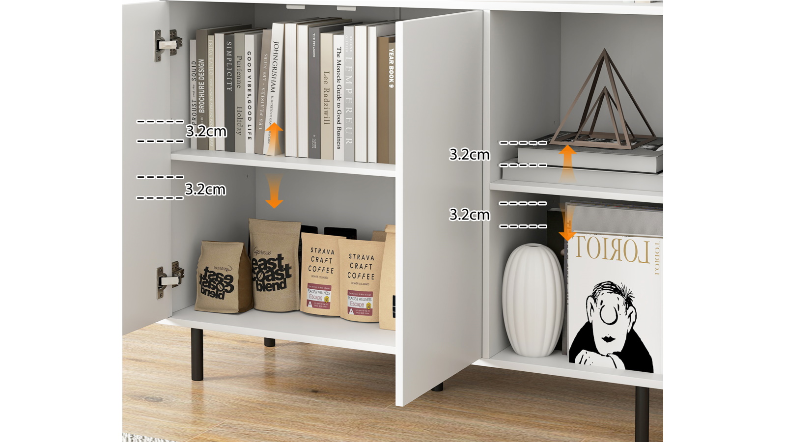 Costway 106cm Sideboard Kitchen Storage Cabinet with 2 Doors and ...