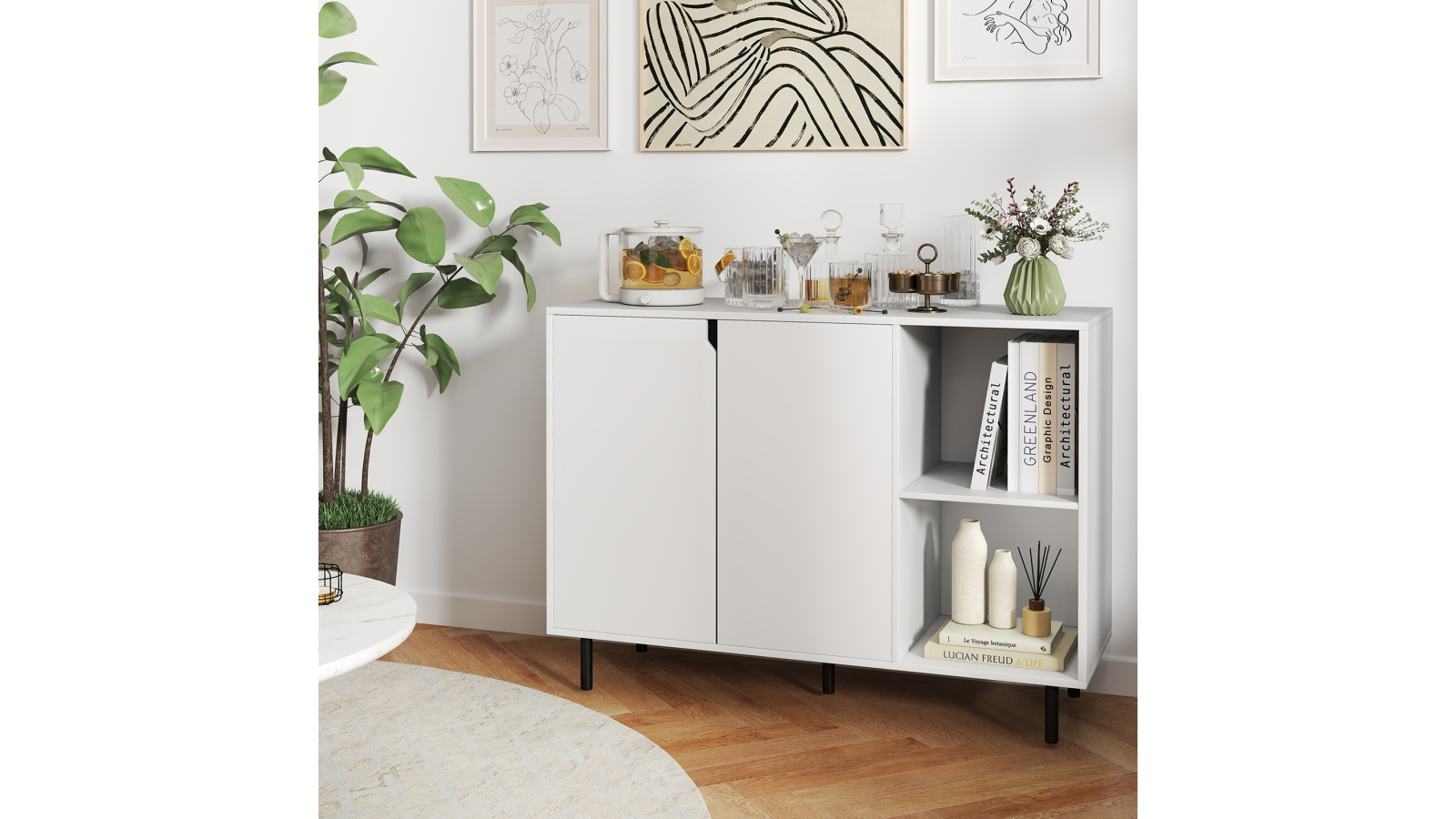 Costway 106cm Sideboard Kitchen Storage Cabinet with 2 Doors and ...