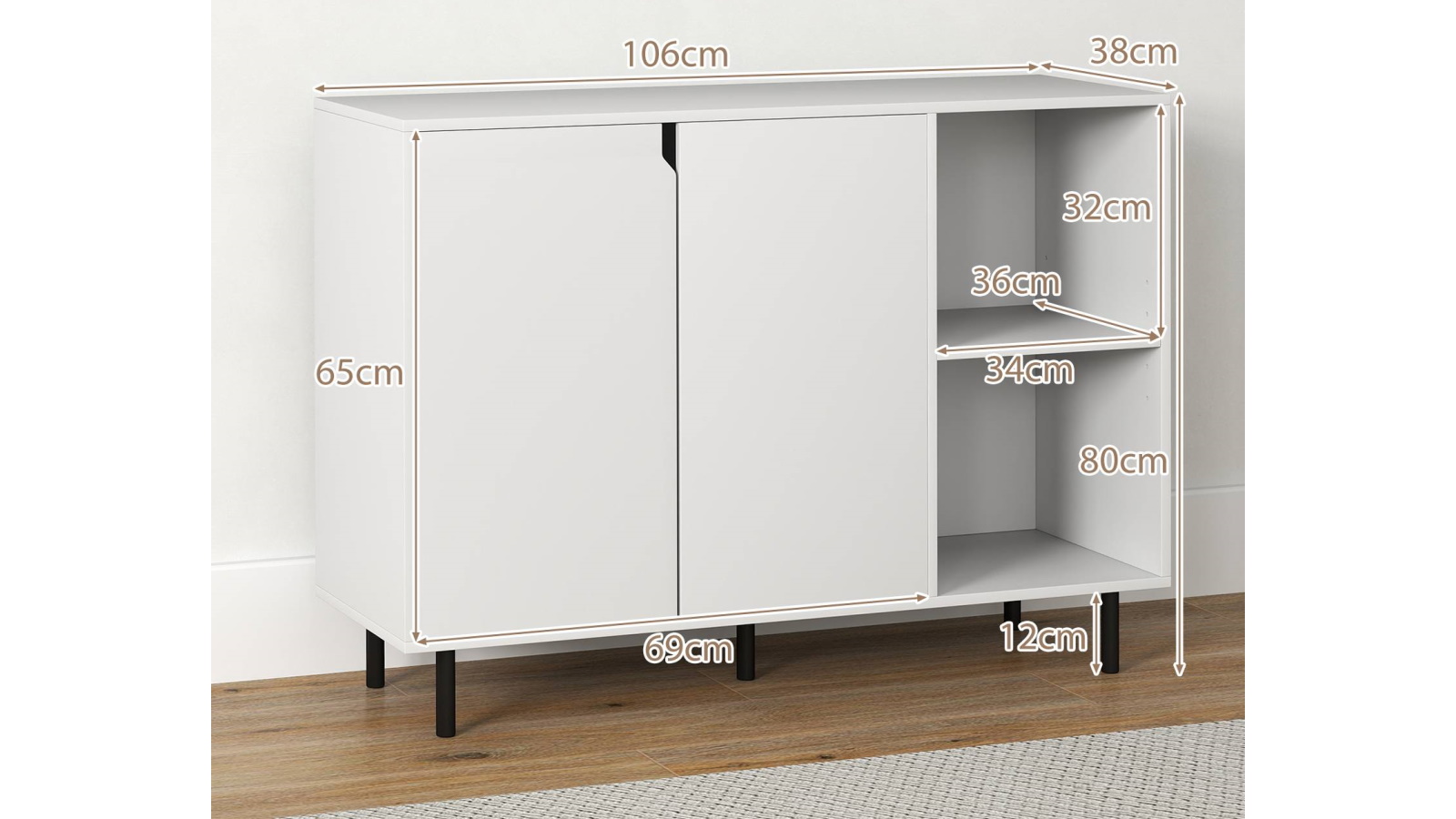 Costway 106cm Sideboard Kitchen Storage Cabinet with 2 Doors and ...