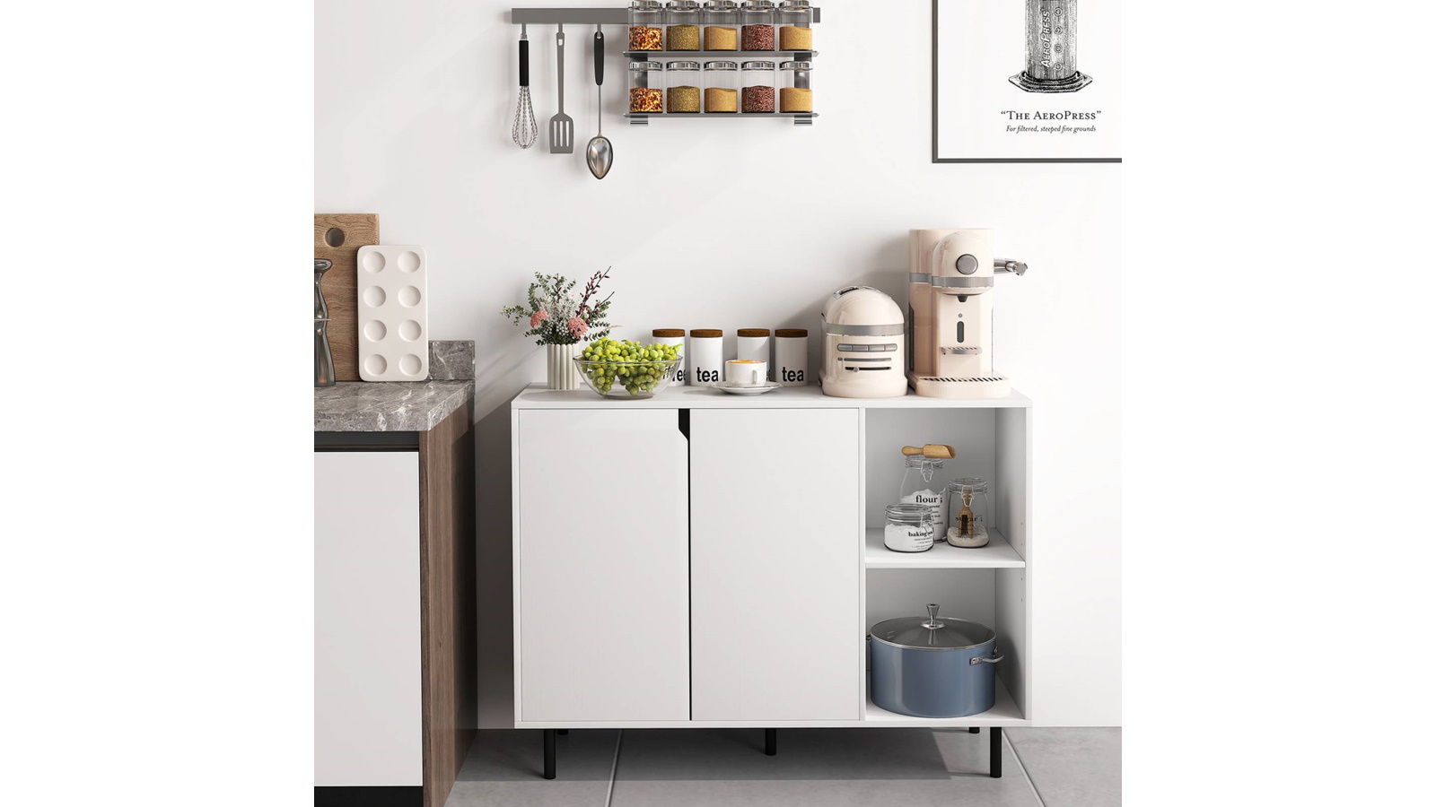 Costway 106cm Sideboard Kitchen Storage Cabinet with 2 Doors and ...