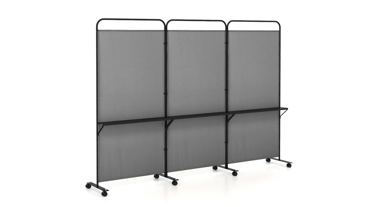 Costway 3-Panel Rolling Portable Privacy Screen Wall Seperator with ...