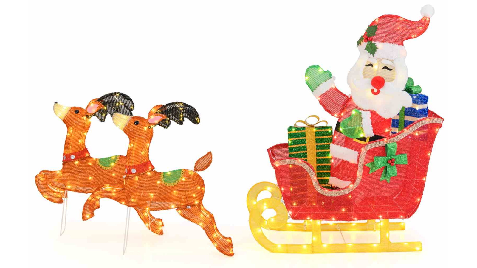 Costway Pre-lit Santa Claus and Reindeer Sleigh with 239 LED Lights ...